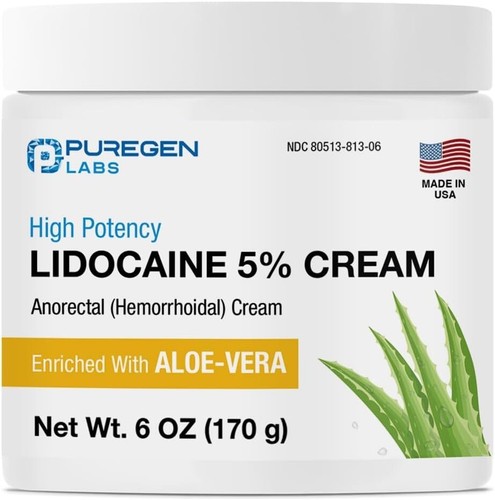 Puregen Pain Relief 5% Hemorrhoidal Cream W/Aloe Vera 6oz/170g. Exp 12/ ...
