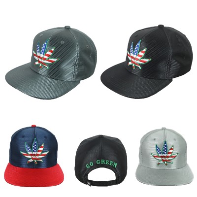 Marijuana Baseball Cap Weed Hat Pot Cannabis US Flag Go Green Snapback ...