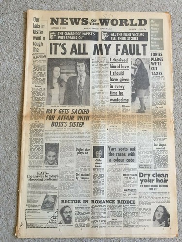 News of the World Newspaper 5th October 1975 Cambridge Rapist Peter ...