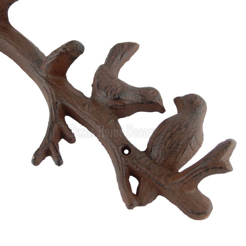 Tree Branch Birds Key Rack Cast Iron Wall Hook Coat Towel Hanger Rustic ...