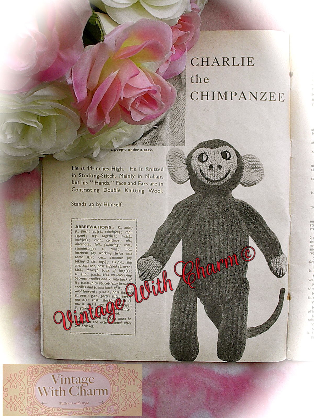 Vintage Monkey Toy Knitting Pattern 'Charlie Chimp' The Monkey | eBay UK