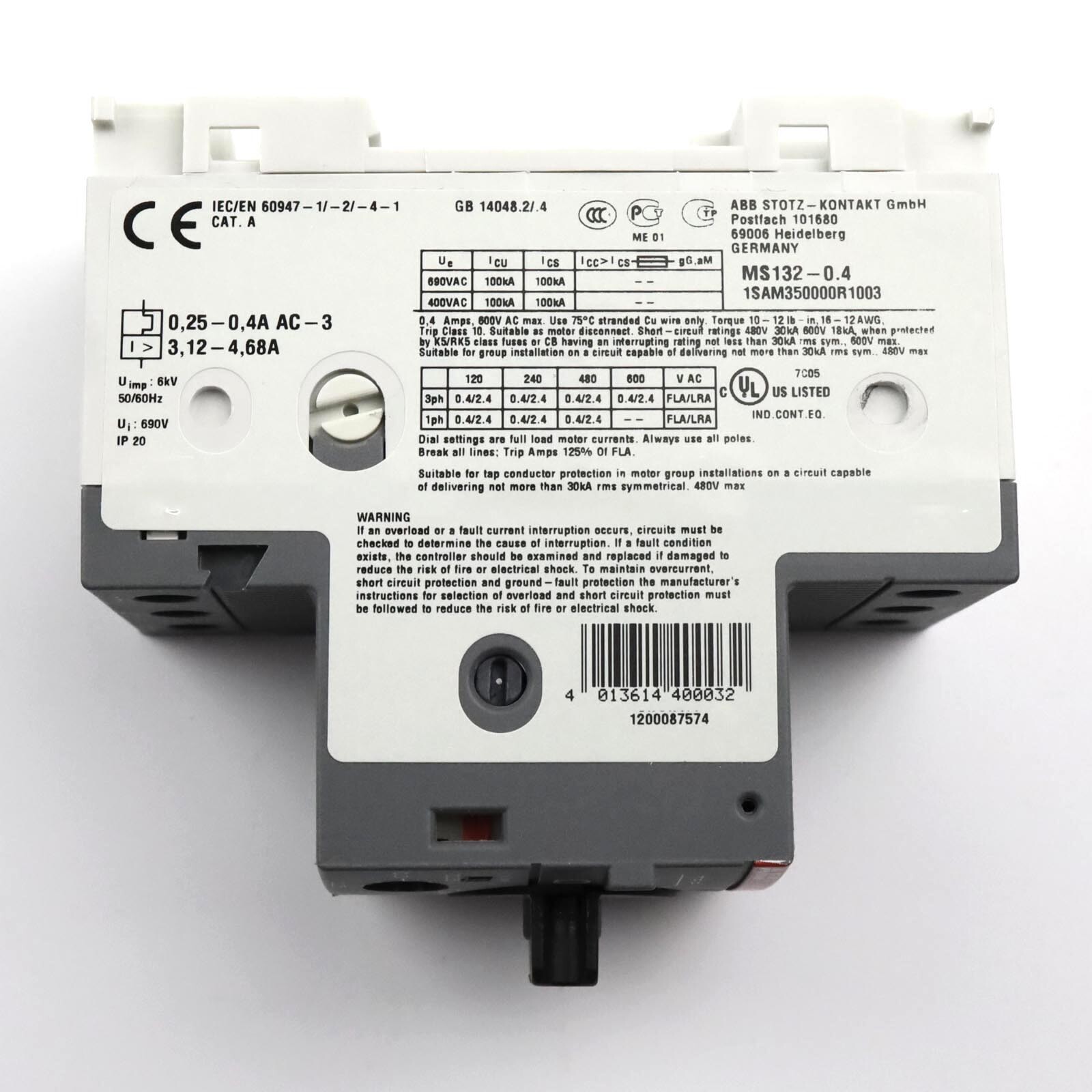 ABB Motorschutzschalter Ms132-0.4 Ip20 Lasttrennschalter ...