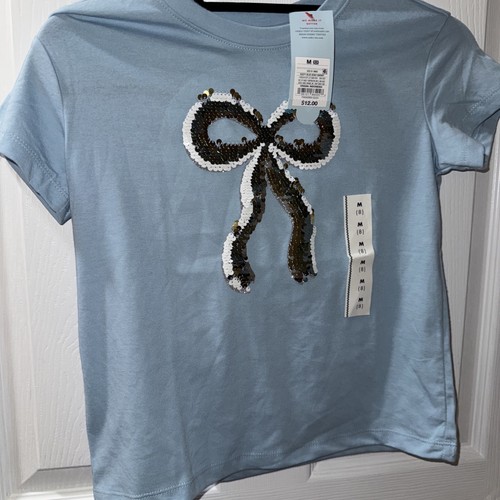 Cat & Jack Girl's Medium (8) Short Sleeve Flip Sequin 'Bow' T-Shirt Dusty Blue | eBay