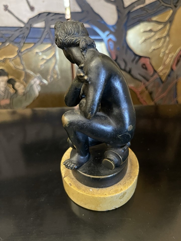 Crouching Aphrodite Bronze Statue Greek Mythology Elegant Marble Base ...