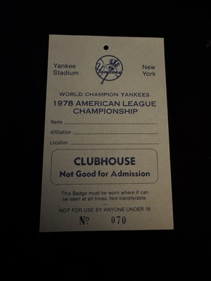 1978 ALCS Press Pass Yankees-Royals @Yankee Stadium CLUBHOUSE #858 | eBay