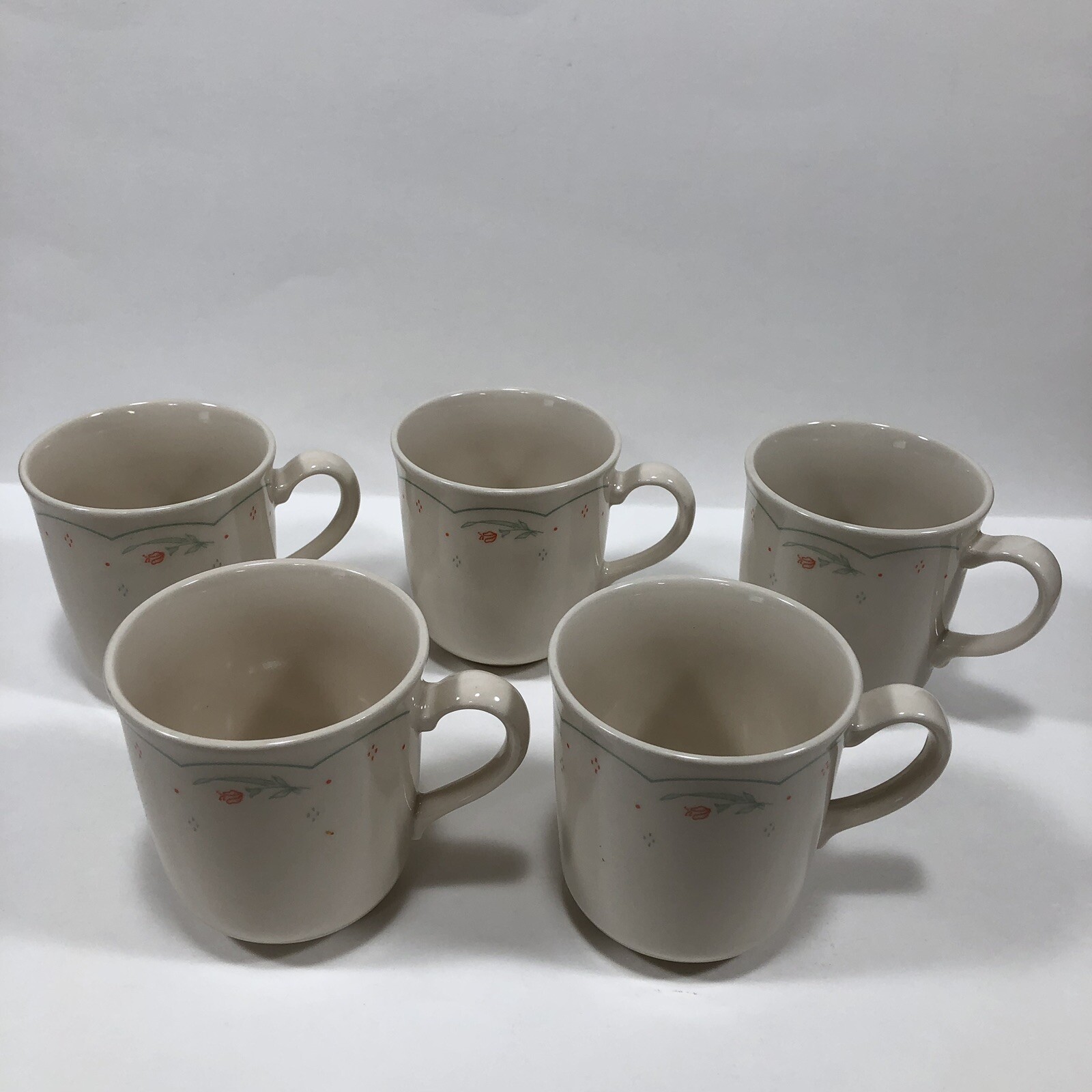 Vintage Lot of 5 Corning Ware Tea Coffee Cups Calico Rose Pattern ...