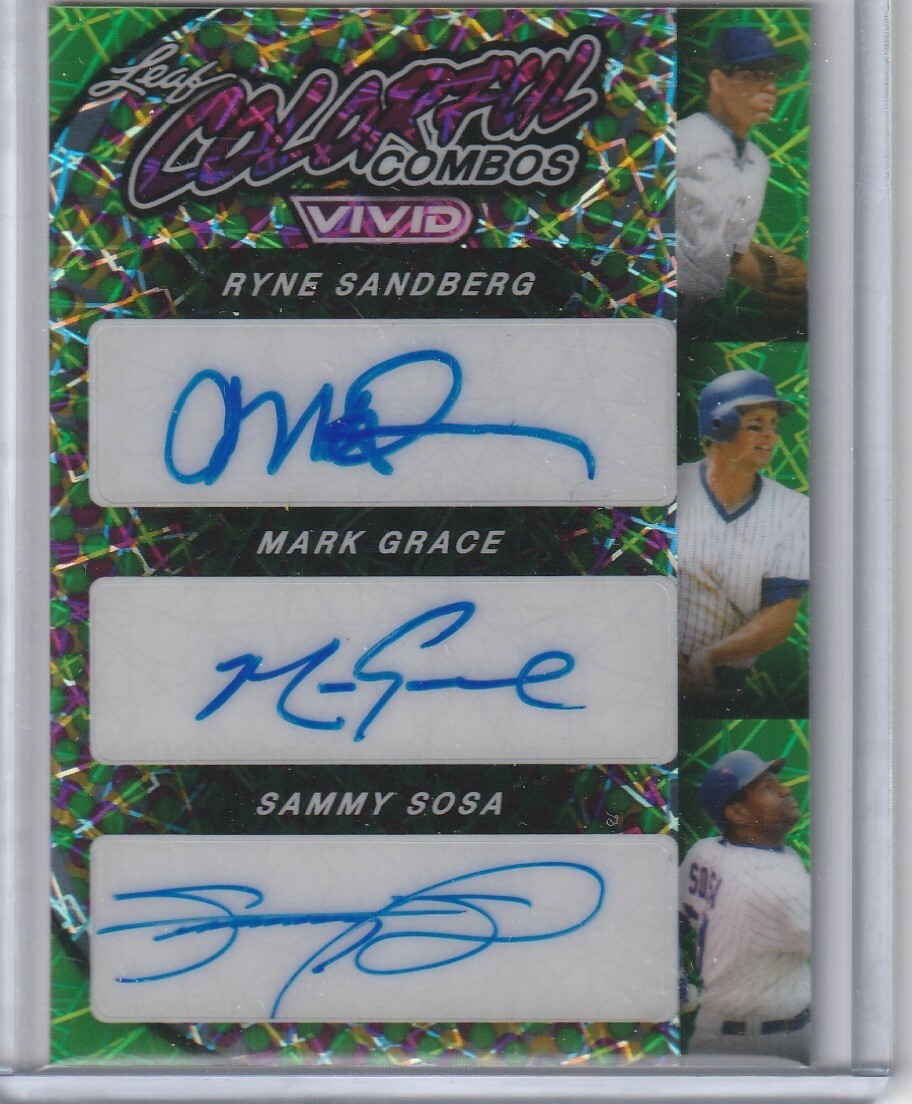 2023 Leaf Vivid Ryne Sandberg / Mark Grace / Sammy Sosa Triple Auto #d ...