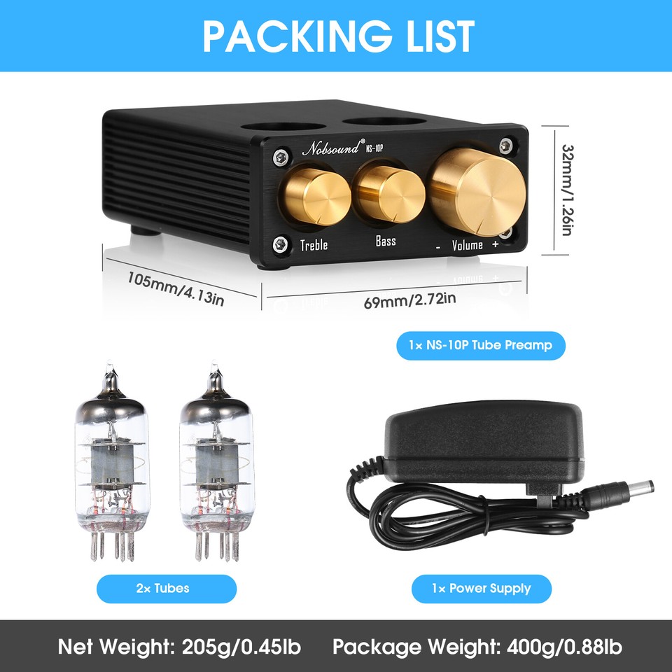 Nobsound Mini Valve Tube Preamp HiFi Stereo Audio Pre-Amplifier Tone ...