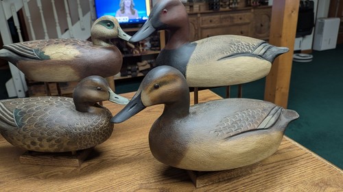 LOT 4 (2 PAIR) OAK DUCK DECOY DISPLAY STANDS WOOD | eBay