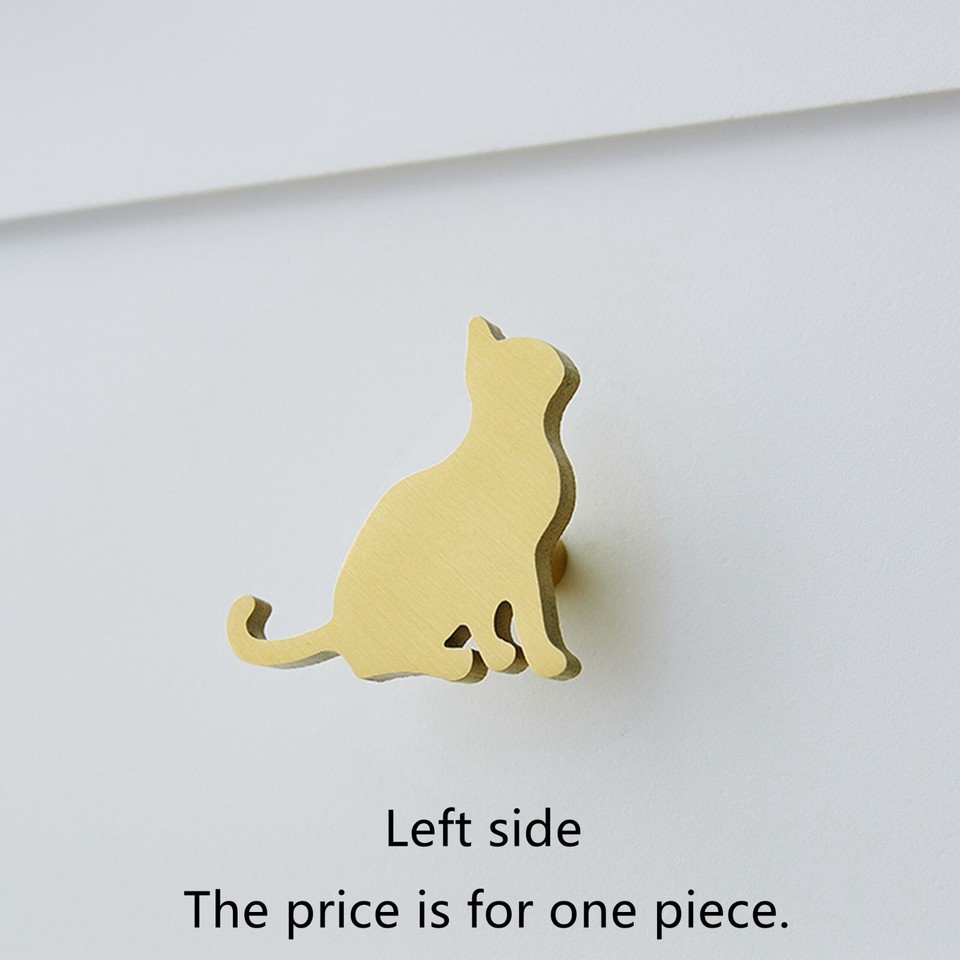 Cute Cat Cabinet knob Solid Brass drawer gold handle closet door brass ...