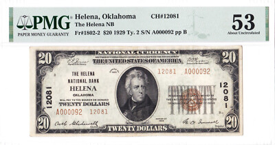 $20 1929 T2 National HELENA Oklahoma OK 🇺🇸 Discovery Note! 🇺🇸 PMG 53 🇺🇸 ...