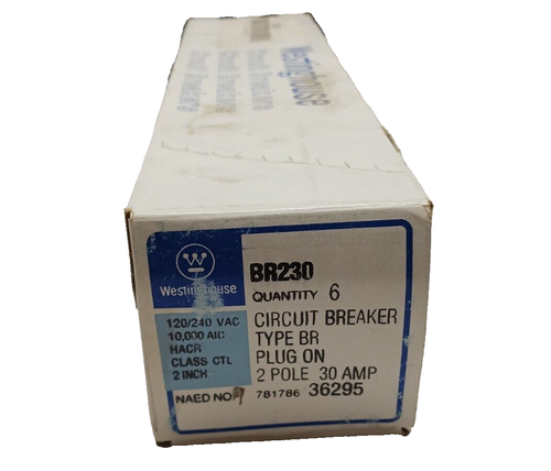 6) NEW WESTINGHOUSE 30 AMP CIRCUIT BREAKER 2 POLE 120/240 VAC BR230 BOX ...