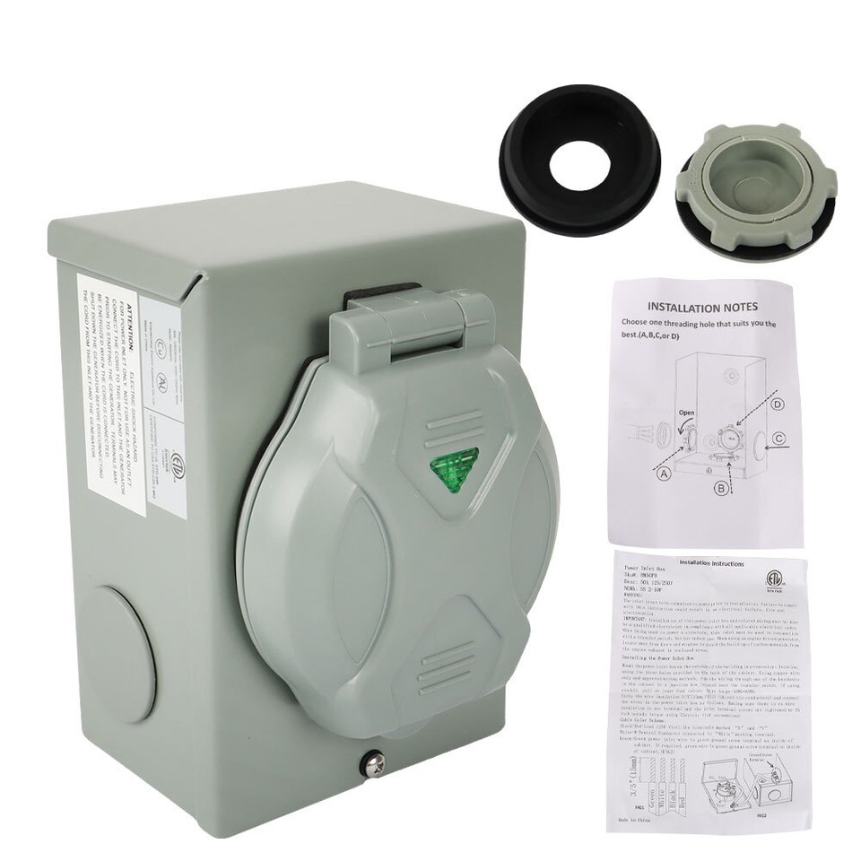 50A Generator Power Inlet Box NEMA SS2-50P Power Inlet Box for 3Prong ...