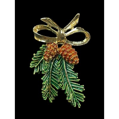 Vintage Gerry's Gold Tone Bow and Pine Bough with Pinecones Brooch Pin ...
