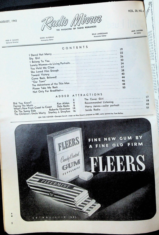 Radio Mirror Magazine August 1943 Georgia Carroll Henry James Toni ...