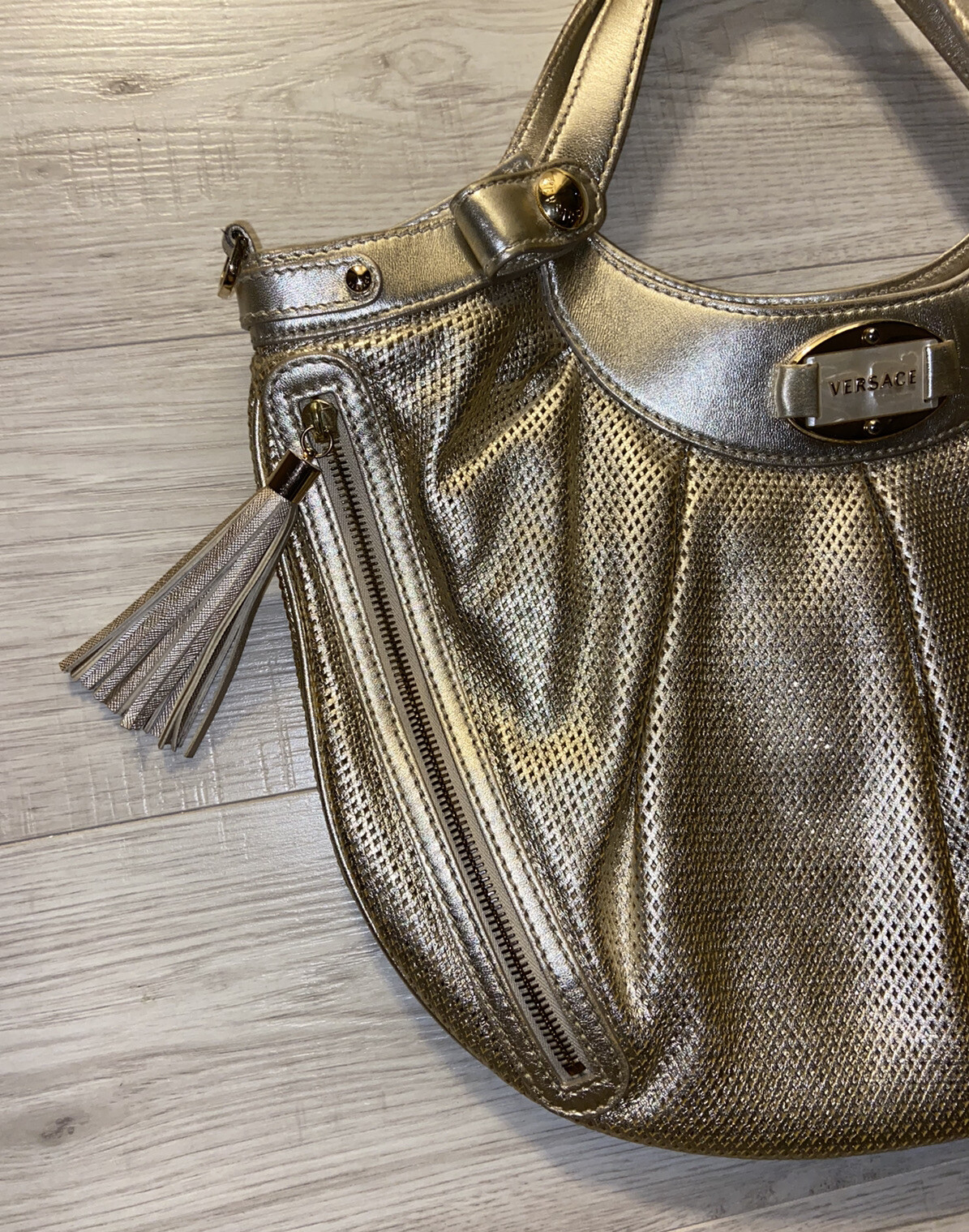Authentic Versace Gold Leather Bag with Tassel Zipper… - Gem