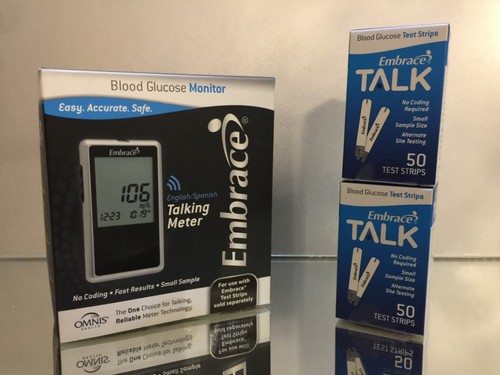 EMBRACE TALK Blood Glucose Meter +100 Test Strip. EXP 10/2026 FREE ...