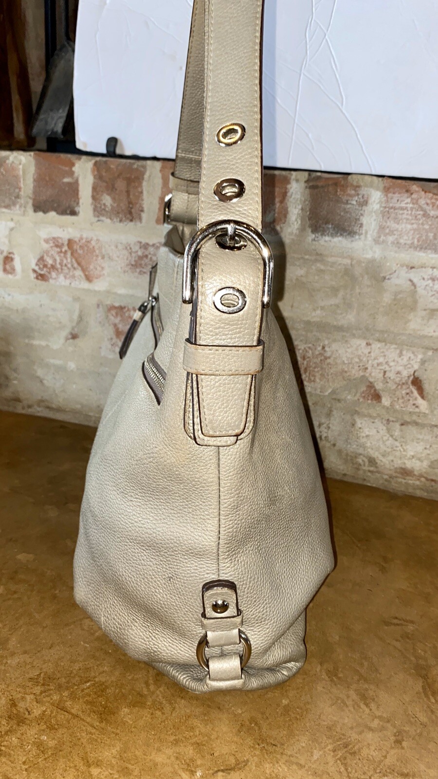 Coach No.K1176 F15064 Platinum Pebbled Leather Large Purse Hobo ...