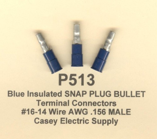 50 Blue Insulated SNAP PLUG BULLET Terminal Connector 16-14 Wire Gauge ...