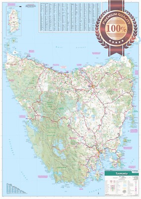 DETAILED TASMANIA STATE ROADS TAS AUSTRALIA MAP OF AUS WALL CHART ...