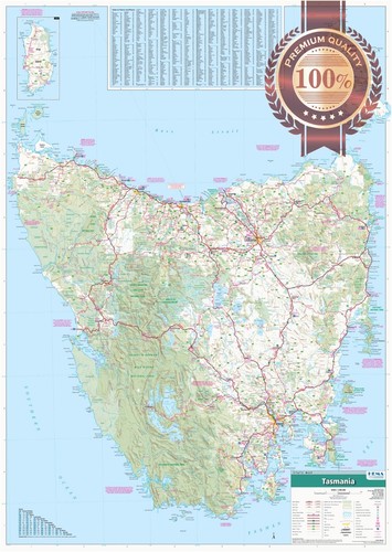 DETAILED TASMANIA STATE ROADS TAS AUSTRALIA MAP OF AUS WALL CHART ...