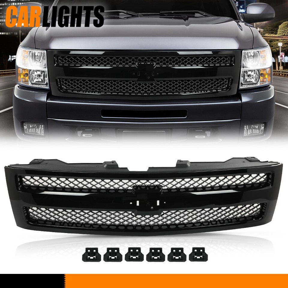 Fit For 2007-2013 Chevy Silverado 1500 Grille Grill Shell w/ Black ...