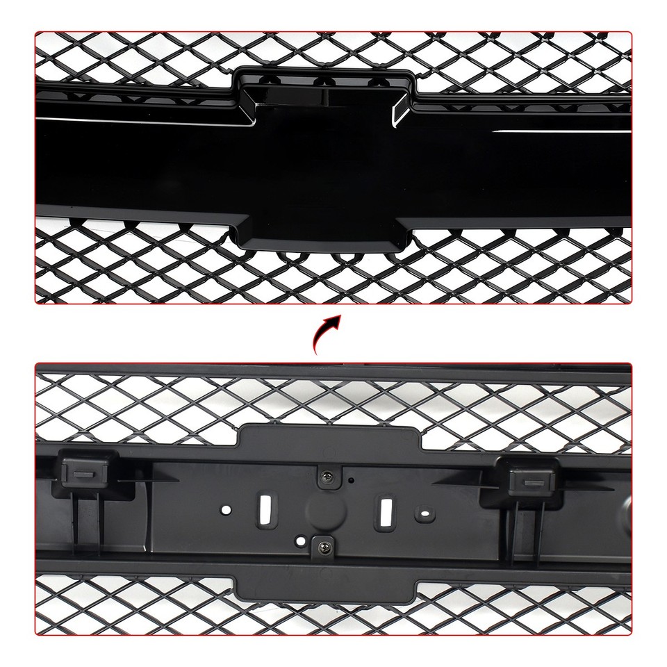 Grille For 2007-2013 Chevrolet Silverado 1500 Gloss Black Shell w ...