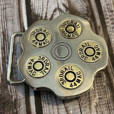 3RD RAIL Chrome Gun Revolver Cylinder Novelty Belt Buckle 5 Round | eBay