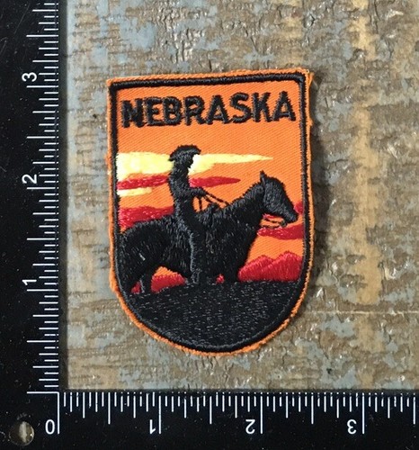 Vintage NEBRASKA Cowboy Horseback Sunset Travel Souvenir Sew-On Patch ...