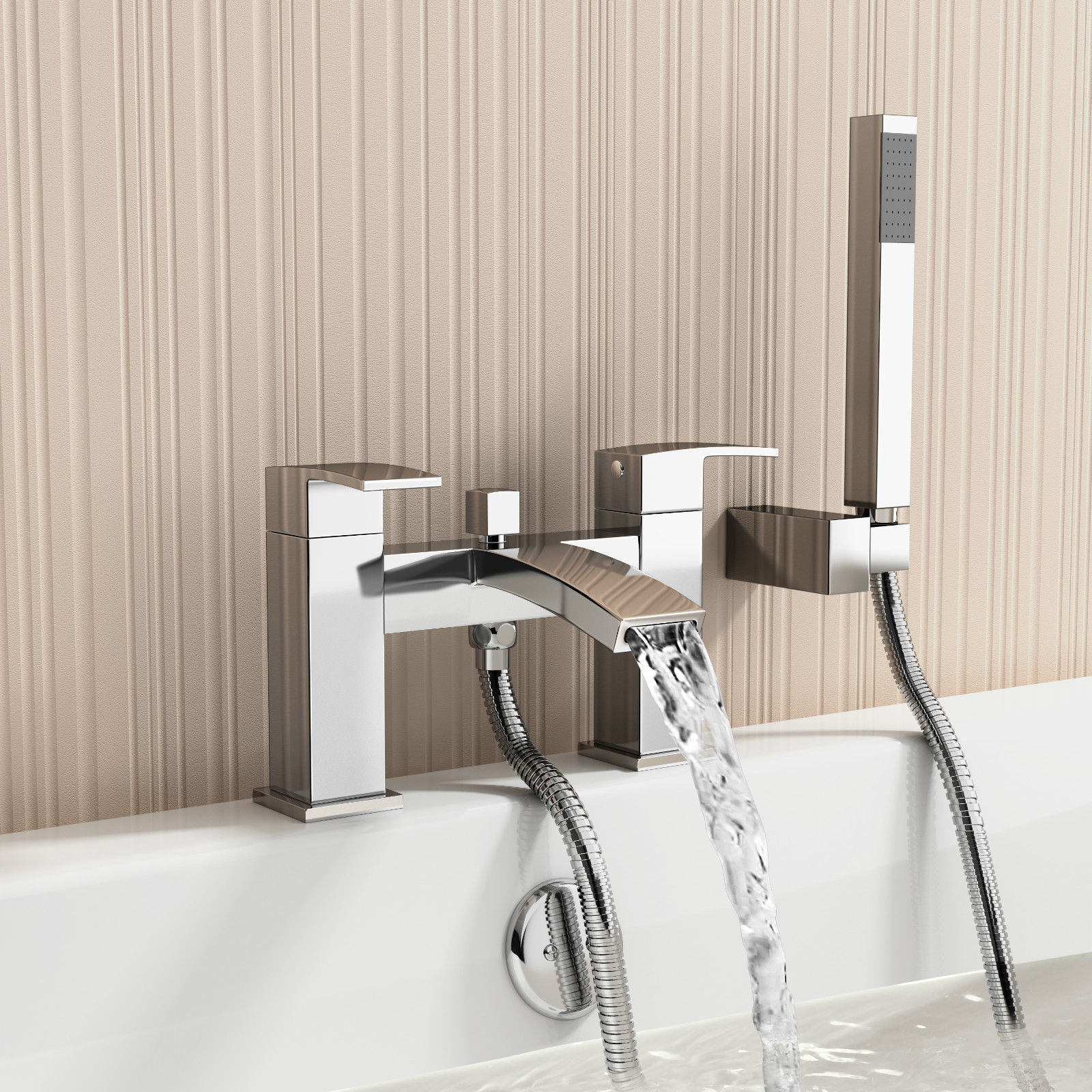 Modern Bathroom Square Waterfall Tap Set Basin Mixer Bath Filler Shower ...