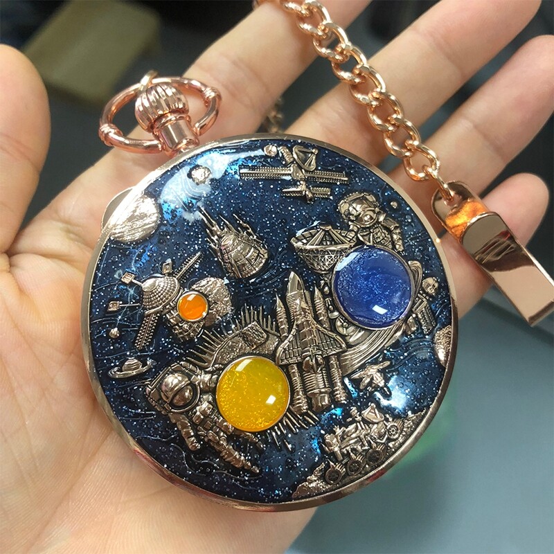 Unique Musical Movement Pocket Watch Astronaut Space Quartz with Fob ...