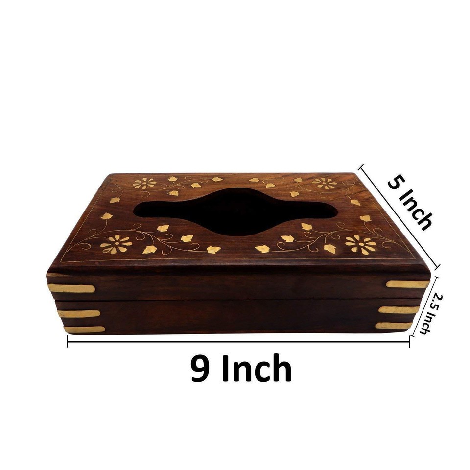 Wooden Tissue Box Napkin Holder Cover with Brass Inlay and Velvet ...
