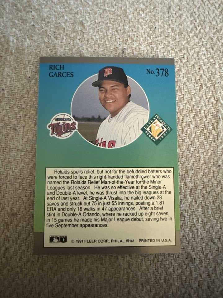 1991 Ultra Minnesota Twins Baseball Card #378 Rich Garces MLP Rookie | eBay