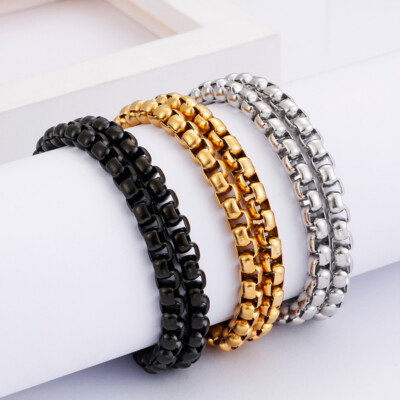 3pcs/Lot (Silver Gold Black) Stainless Steel Box-Rolo Chain Necklace ...