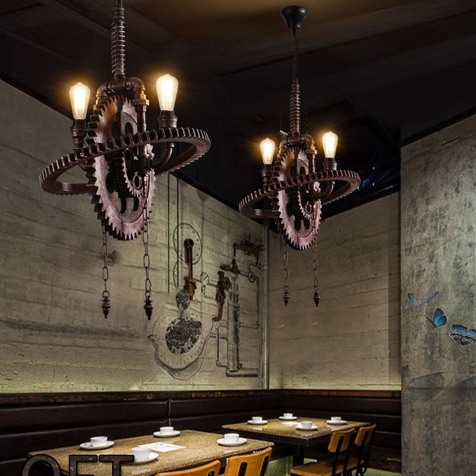 Gear Shape Chandelier Steampunk Ceiling Light Industrial Pendant Lamp ...