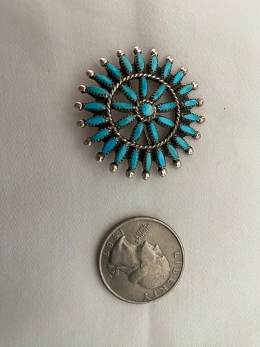 Native American Needlepoint Turquoise PIN/Broach/Pendant sterling Zuni ...