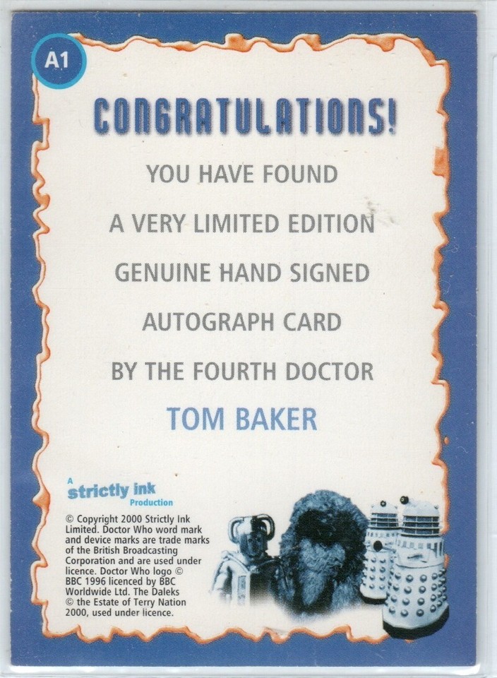 Tom Baker Autograph trading card (A1)- DOCTOR WHO DEFINITIVE SERIES 1 ...