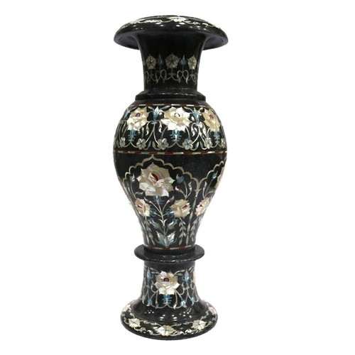 Black Marble Flower Vase with Mother of Pearl Inlay Mosaic Floral Art ...