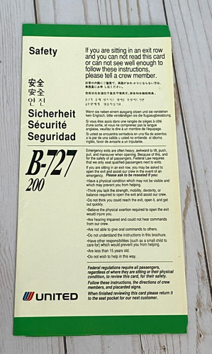 United Airlines Boeing 727-200 Safety Card - 4/91 | eBay