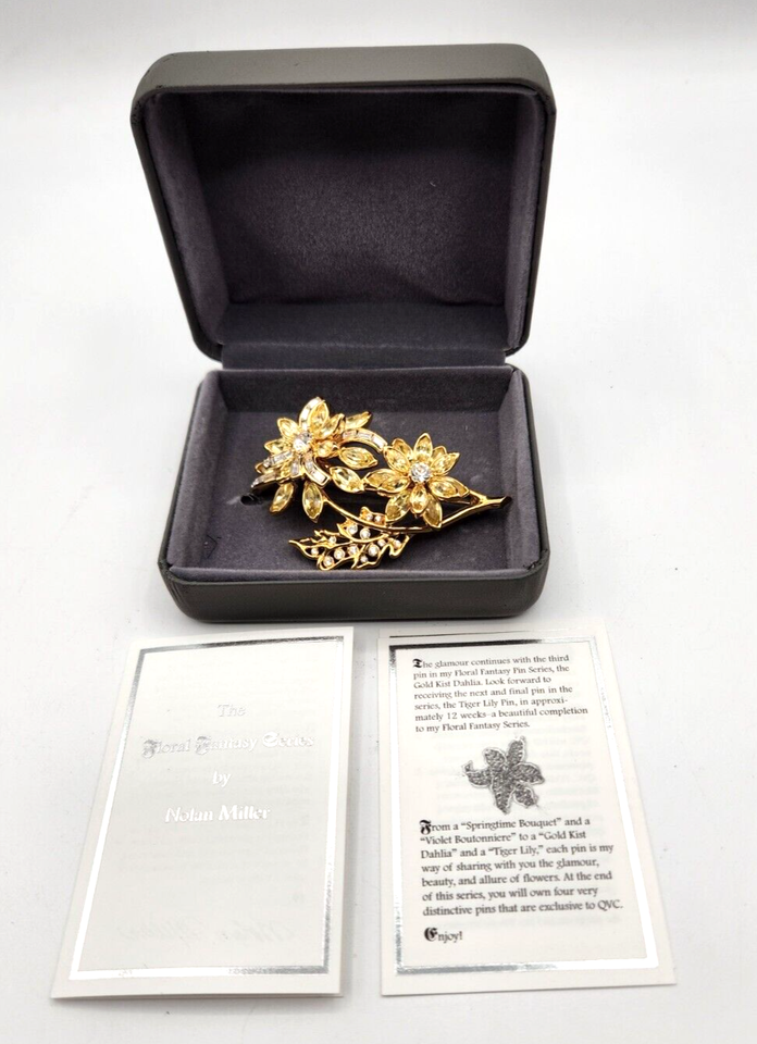 Nolan Miller Gold Kist Dahlia Floral Fantasy Series Rhinestone Brooch ...