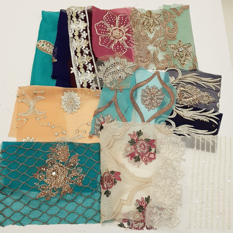 Sari scraps beaded embellished fabric offcuts art projects sequin ...