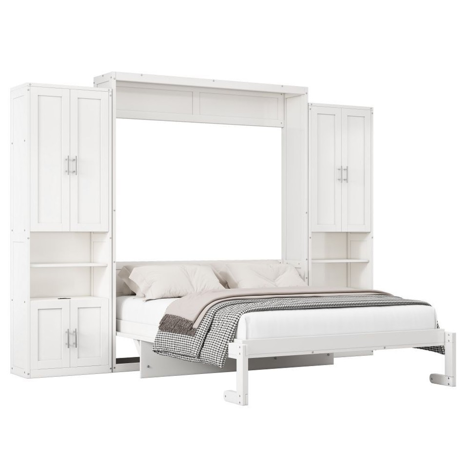 Queen/Full Murphy Wall Bed Frame Foldable Platform Bed w/Combo Or Side ...