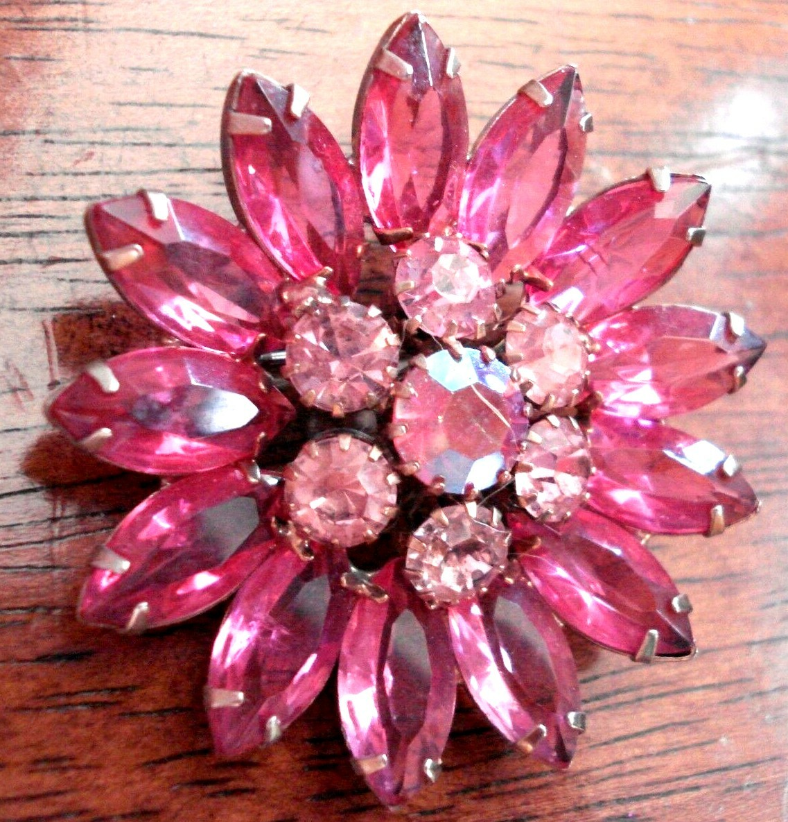 RARE SCHREINER Gold Plated Fuchsia & AB Crystals Flow… - Gem