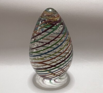 Vintage Glass Eye Studios Spiral Swirl Bubbles Egg Paperweight GES 97 ...