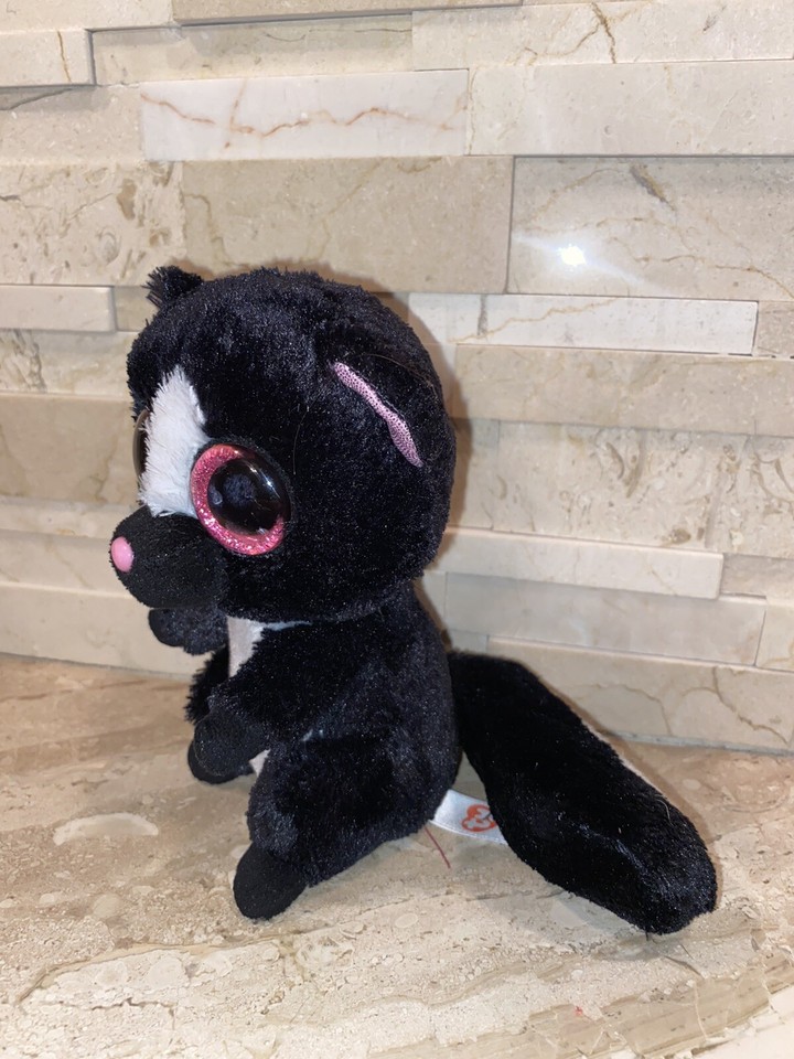 Ty Beanie Boos FLORA the 6" Skunk Black Pink Sparkle Scuffed Eyes | eBay