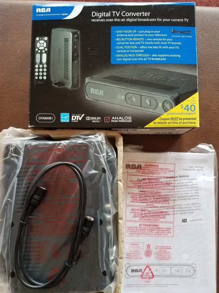 RCA digital to analog tv converter box DTV tuner w/ remote & cables new ...