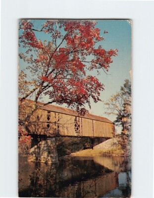 Postcard Fall foliage frames an old picturesque covered bridge | eBay ...