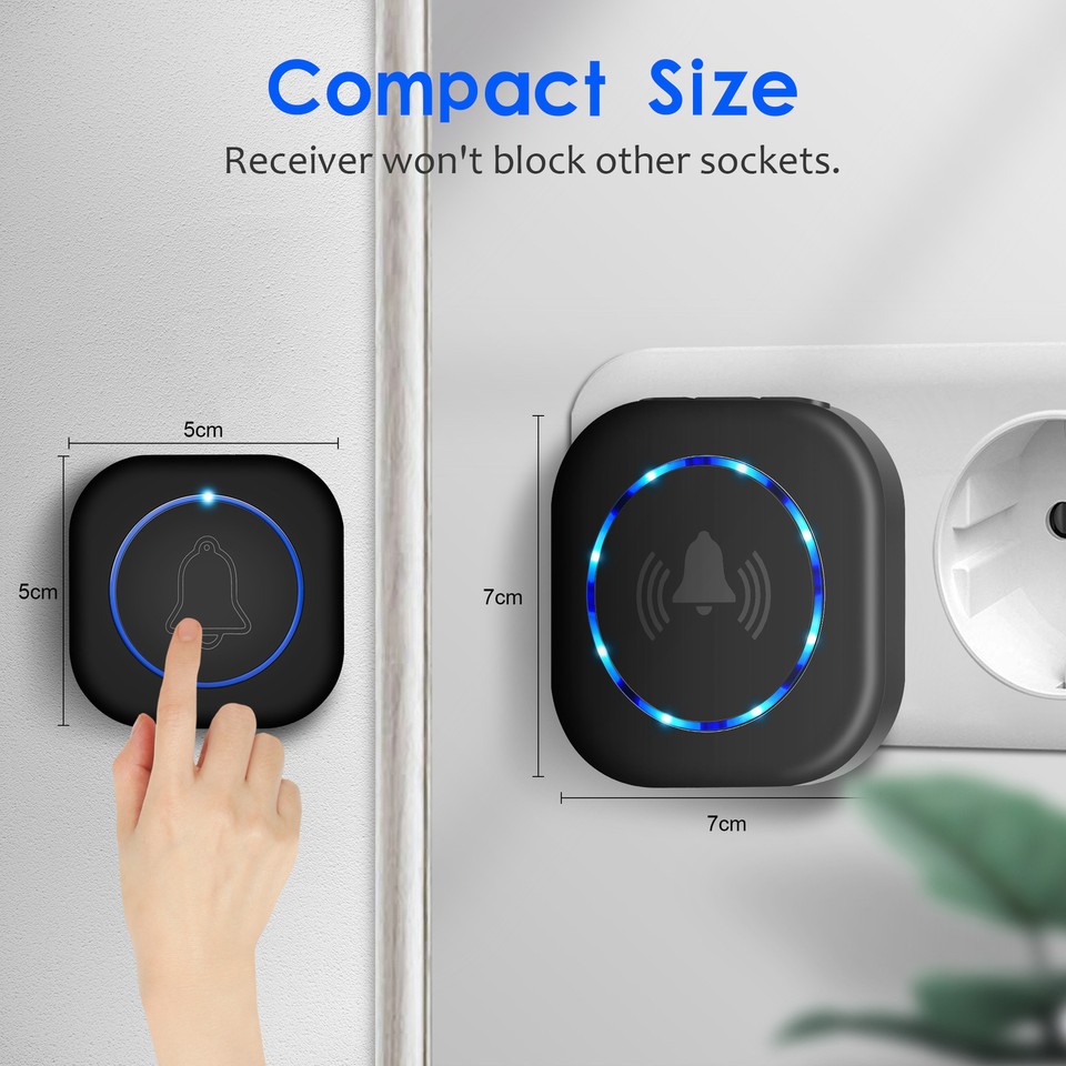 Loud Wireless Doorbell Plug in Cordless Doorbells Waterproof Door Bell ...