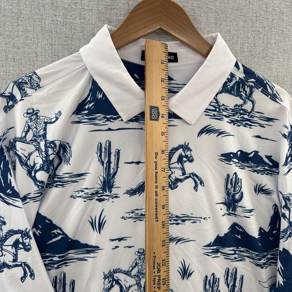 BYRD GANG Polo Shirt 2XL Blue Cowboy Stuff Western Short Sleeve Golf ...