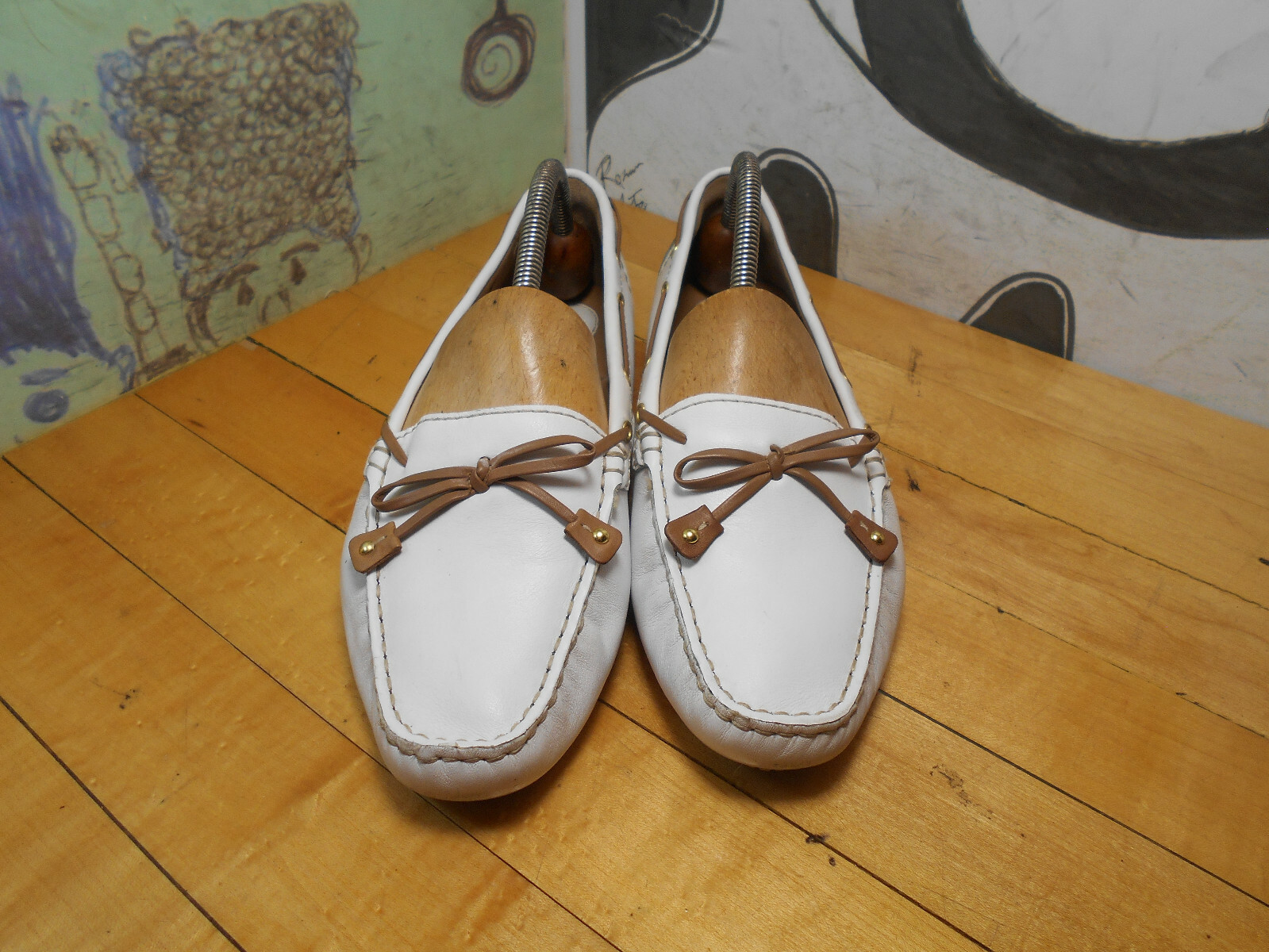 Clarks Artisan White Leather Driving Mocs Womens Size… - Gem